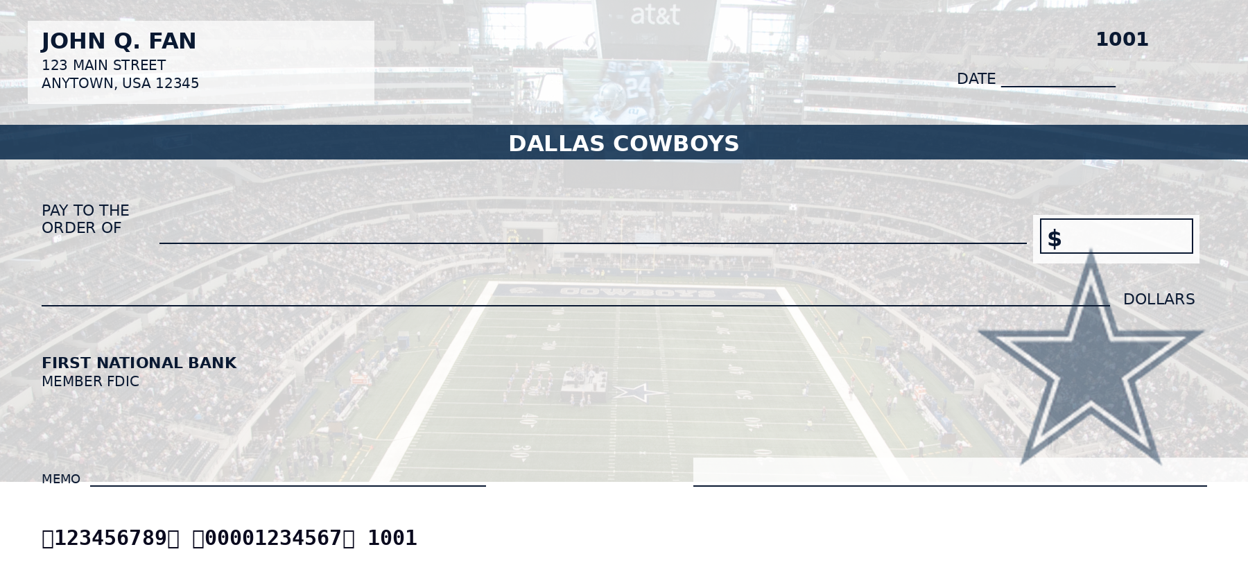 Order Dallas Cowboys Checks - NFL Football Personal Bank Check Designs